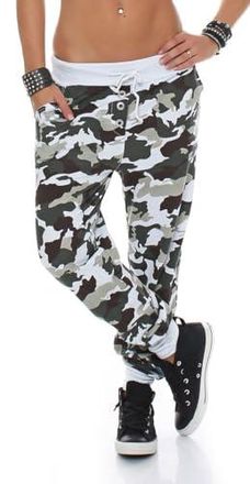Malito more than fashion Malito CamouflageBoyfriend Pantalon Baggy Harem Aladin Yoga 8019 Femme Taille Unique (Blanc)