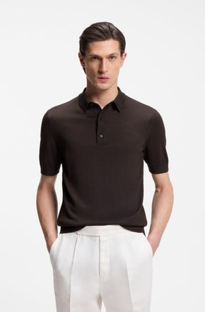 HUGO BOSS Kurzarmpullover BOSS Nolano, Herren, Gr. XXL, schwarz braun207, Strick, Obermaterial: 100% Schurwolle, unifarben, regular fit h&uuml;ftbedeckend, Rippb&uuml;ndc
