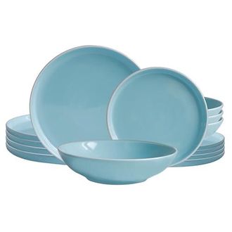 Echtwerk Nerea Service de table vintage 12 pi&egrave;ces pour 4 personnes en fa&iuml;ence couleur pastel avec 4 assiettes plates, 4 assiettes &agrave; dessert, 4 assiettes creuse