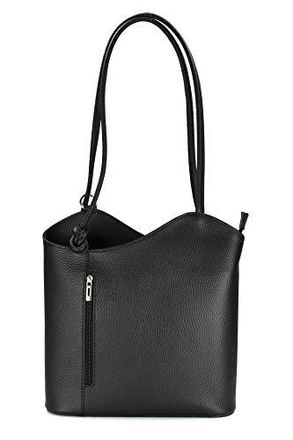 Belli italSac Cuir Belli Backpack Sac à dos femme en cuir, sac à main, sac à bandoulière 2 en 1 - Choix des couleurs - 28 x 28 x 8 cm (B x H x T) - Noir - n