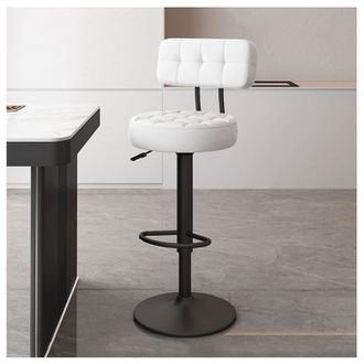 Generic H&ouml;henverstellbarer Drehhocker mit R&uuml;ckenlehne, K&uuml;chenstuhl Aus Pu-Kunstleder f&uuml;r K&uuml;chentheke, Essbereich, 60-80 cm