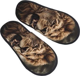 Generic Chaussons Femme Homme Lion En Colère Chaussons DIntérieur Confort Doublées En Peluche Pantoufles À La Maison, Pour Fête, Femmes, Intérieur Extérieur, 