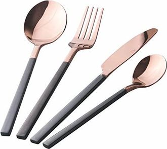 Villa D'Este Home Tivoli 5913428 Besteckset Gold und Schwarz aus poliertem Stahl, Stylo, Edelstahl