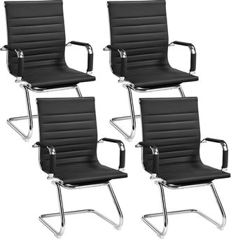 Yaheetech Besucherstuhl Konferenzstühle freischwinger stühle mit armlehne Bürostühle Esszimmerstuhl 4 Stück für Konferenz-Raum/Wartezimmer/Büro/Esszimmer Schwar