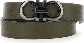 Ferragamo Homme, Accessoires, Vert, Taille: 100 CM Ceinture R&eacute;versible avec Fermoir Boucle Gancini
