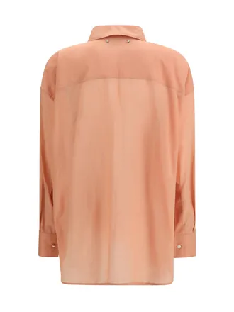 Golden Goose Womens Oversized Shirt Cotton With Pleated Bib Dusty Coral