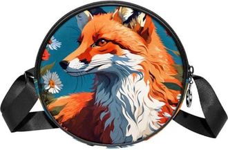 Generic Sac &agrave; bandouli&egrave;re rond pour femme, motif fleurs de renard, sac &agrave; dos avec fermeture &eacute;clair, bretelles r&eacute;glables, sac &agrave; main rond d&eacute;contract&eacute; pour femm