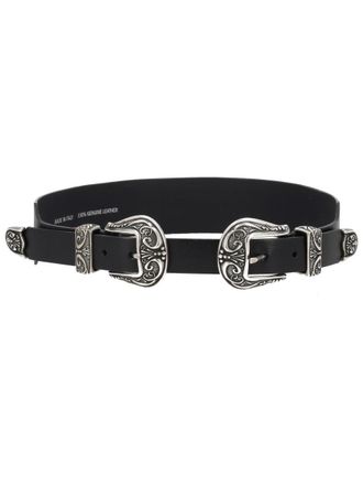 Golden Goose Double Buckle Cow Leather Belt - Black