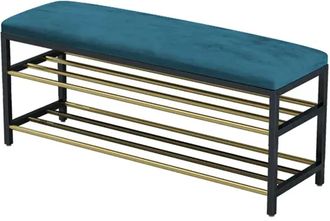Generic Schuhbank for Den Eingangsbereich Mit Sitzfläche Aus Getuftetem Samt, Metallregal Mit 2 Ablagen for Den Flur(Blue,100 x 30 x 45 cm)