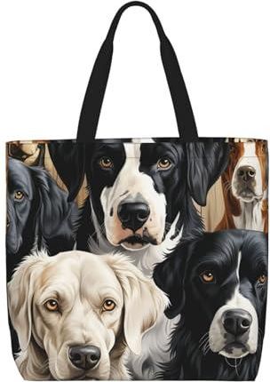 Generic Chien Noir Et Blanc Sac Courses D&eacute;contract&eacute; Sacs De Courses L&eacute;ger Sac A Main Femme Pour Voyage Quotidienne Shopping