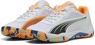 Puma Nova Court, Chaussure de Tennis Unisexe, PUMA White-PUMA Black-Vivid Blue-Heat Fire
