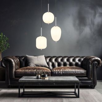 Globo Lighting Hängelampe led 3 flammig Esstischlampe Glas Pendelleuchte opal Wohnzimmerlampe, Metall nickel matt, 3x E14 led, DxH 46 x 120 cm