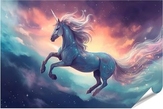 Islandburner XXL Bild Poster Künstlerisches Einhorn fliegt Konzept Wolken Sterne Premium Bilder Fotodruck