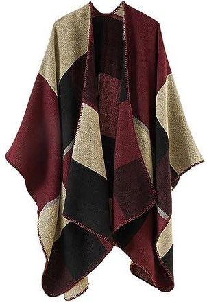ORANDESIGNE Poncho Châle Femme Écharpe Cape Épaisse Elégant Chaud Hiver Grand Taille Foulard Chaud Ouverture Cachemire dimitation Douce Châle E Vin Rouge