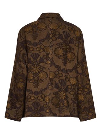 Uma Wang Womens Crossword Jacket Brown Floral Jacquard Virgin Wool