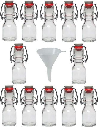 mikken Art Viva-Haushaltswaren Gabriele Hesse e.K. 12 kleine Glasflaschen 50ml mit Bügelverschluss zum Selbstbefüllen inkl. einem weißen Einfülltrichter Ø 7 cm