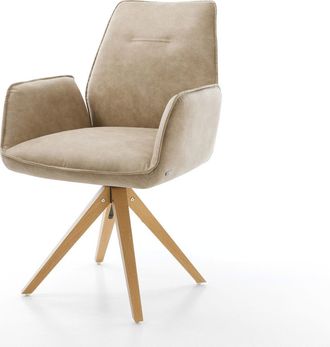 DELIFE Esszimmerstuhl Zoa-Flex Mikrofaser Beige Vintage Holzgestell kantig Natur Taschenfederkern, Esszimmerstühle