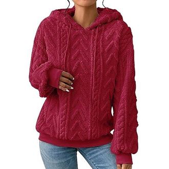 Generic Pull dhiver pour femme - Manteaux et vestes d&eacute;t&eacute; pour femme - Sweat &agrave; capuche pour lautomne et l&eacute;t&eacute; avec poches, Rouge, 5XL