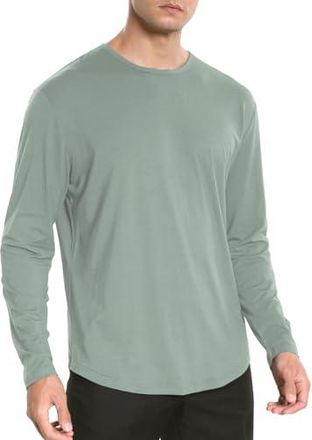 Generic T-shirt pour homme avec col rond ultra doux, l&eacute;ger, manches longues, d&eacute;contract&eacute;, t-shirt basique, Vert clair., 3XL