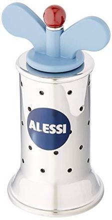 Alessi 9098 - Design Pfeffermühle mit Rippen, Edelstahl und Thermoplastisches Harz, Hellblau,8.7 x 6.5 x 8.7 cm, Polished Stainless