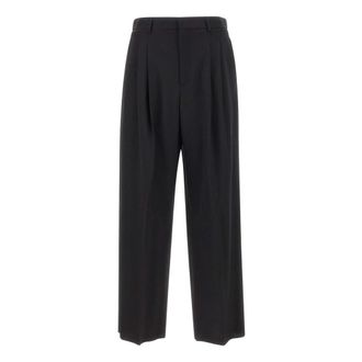 Emporio Armani Pantalon de costume en laine &agrave; jambes larges et doubles plis - Homme - Pantalons - Noir - Taille: L