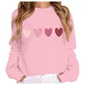 Generic Sweat-shirt d&eacute;contract&eacute; &agrave; manches longues et col rond pour femme Motif coeur 2026, rose, XXL