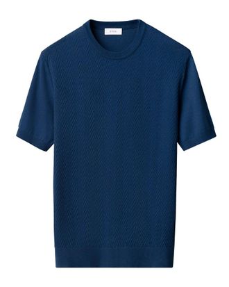 Eton Strick-T-Shirt aus Baumwolle mit frontseitigem Fischgr&auml;tmuster in