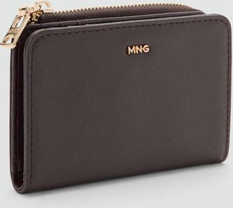 Mango Portefeuille effet saffiano &agrave; rabat chocolat - Femme - Taille unique - MANGO