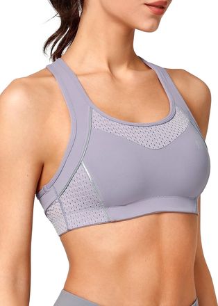 Yvette Sports Damen Geformt Sport-BH, Blau/Violett, 5XL Grande