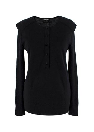 Tom Ford Black Button Front Cashmere Knitted Top Size S