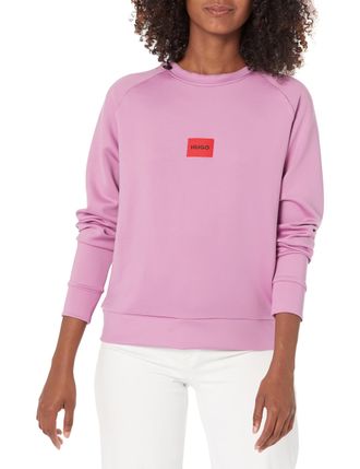 HUGO BOSS Damen Sweatshirt Pullover Sweater mit gewebtem Logo aus Jersey, L