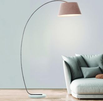 Lightbox Stehlampe mit dekorativen Stoff-Schirm - 196 cm H&ouml;he x 50 cm Breite - Bogen Standleuchte mit Fu&szlig;schalter und schwenkbarem Kopf - E27 Fassung - aus Bet