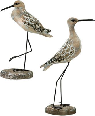Angoily Seevogelfigur 2 St&uuml;ck mit Langen Beinen Vintage Stil K&uuml;stendekoration f&uuml;r Wohnzimmer und Arbeitszimmer Nat&uuml;rliche Holzoptik