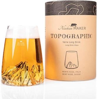 Alaskan Maker Verre long 450ml - Verre Borosilicate de qualit&eacute; sup&eacute;rieure souffl&eacute; artisanalement avec les montagnes en relief | Cocktail, bi&egrave;re ou soft TOPOGRAPHIC 