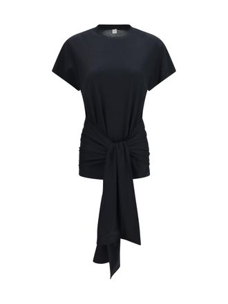 Toteme Womens Jersey T-Shirt Draped Waist Black Lyocell Top
