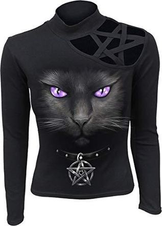 Spiral Black Cat Femme T-Shirt Manches Longues Noir L 100% Coton Regular/Coupe Standard