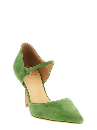 Francesco Russo Womens Pointed-Toe Suede Pump Green Goat Leather