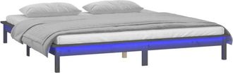 vidaXL Massivholzbett mit LEDs Grau 140x190 cm Vidaxl