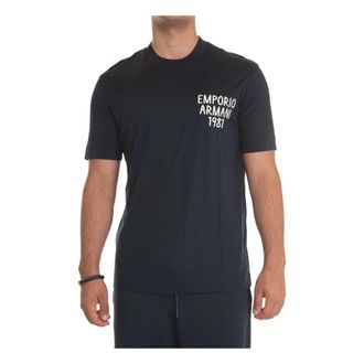 Emporio Armani Kontrast Logo T-Shirt- Leichter Stoff - - Tops - Herren - Blau - 2XL