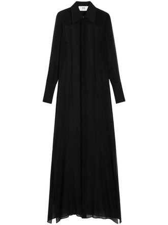 Ami robe longue en soie &agrave; effet de transparence - Noir