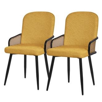 ML Design Ml-design Set Di 2 Sedie Da Pranzo Senape Con Rivestimento In Tessuto, Gambe In Metallo, Con Braccioli Effetto Rattan, Sedia Imbottita Da Cucina, Polt