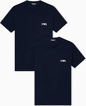 Emporio Armani Bold Monogram 2-Pack Lot de 2 t-Shirts &agrave; col Rond, Armani Blue/Armani Blue, L Homme