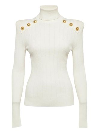 Balmain 2024 gerippter Rollkragenpullover - Wei&szlig;