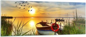 Arttor Panorama Bilder auf Glas Boot See Sonnenuntergang Sommer Menschen Glasbild 140x50cm Wandbilder Dekoration Wohnzimmer Schlafzimmer Küche Groß XXL Wandd