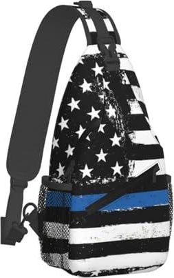 Generic Sacoche Bandouliere Drapeau am&eacute;ricain Blue Thin Line Mode Sac Bandouli&egrave;re Multifonction Sac DEpaule pour Voyage Homme Femme