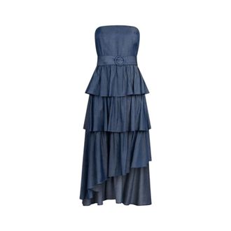 Liu Jo Femme, Robes, Bleu, Taille: 42 FR Robe Midi Asym&eacute;trique