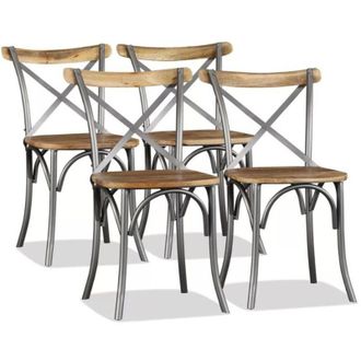 vidaXL Vidaxl - Chaises &agrave; manger lot de 4 bois de manguier massif et acier