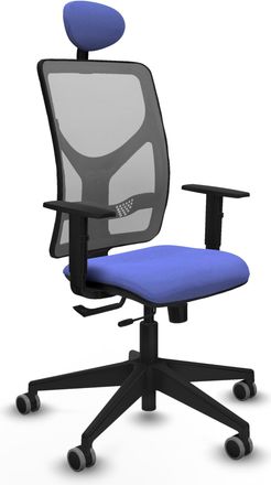 Piqueras y Crespo Arbeitsstuhl mit 1D-Armen, h&ouml;henverstellbarer Lendenwirbelst&uuml;tze und festem Kopfteil, ausgestattet mit Syncro/Traslack und Schneideschaum, Grau/Hellbl