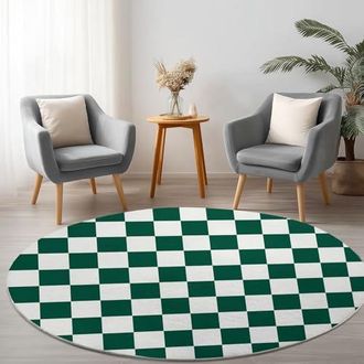 Generic Vert Olive Tapis Rond Minimalist - 120 cm Lavable Doux et antid&eacute;rapant Tapis, G&eacute;om&eacute;trique Grille Impression pour Chambre &agrave; Coucher Salon Vestibule ent