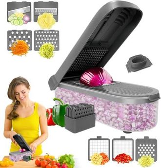 Generic Hachoir &agrave; l&eacute;gumes - Coupe-l&eacute;gumes en acier inoxydable, multifonction, avec base antid&eacute;rapante pour tomates, poivrons, concombres